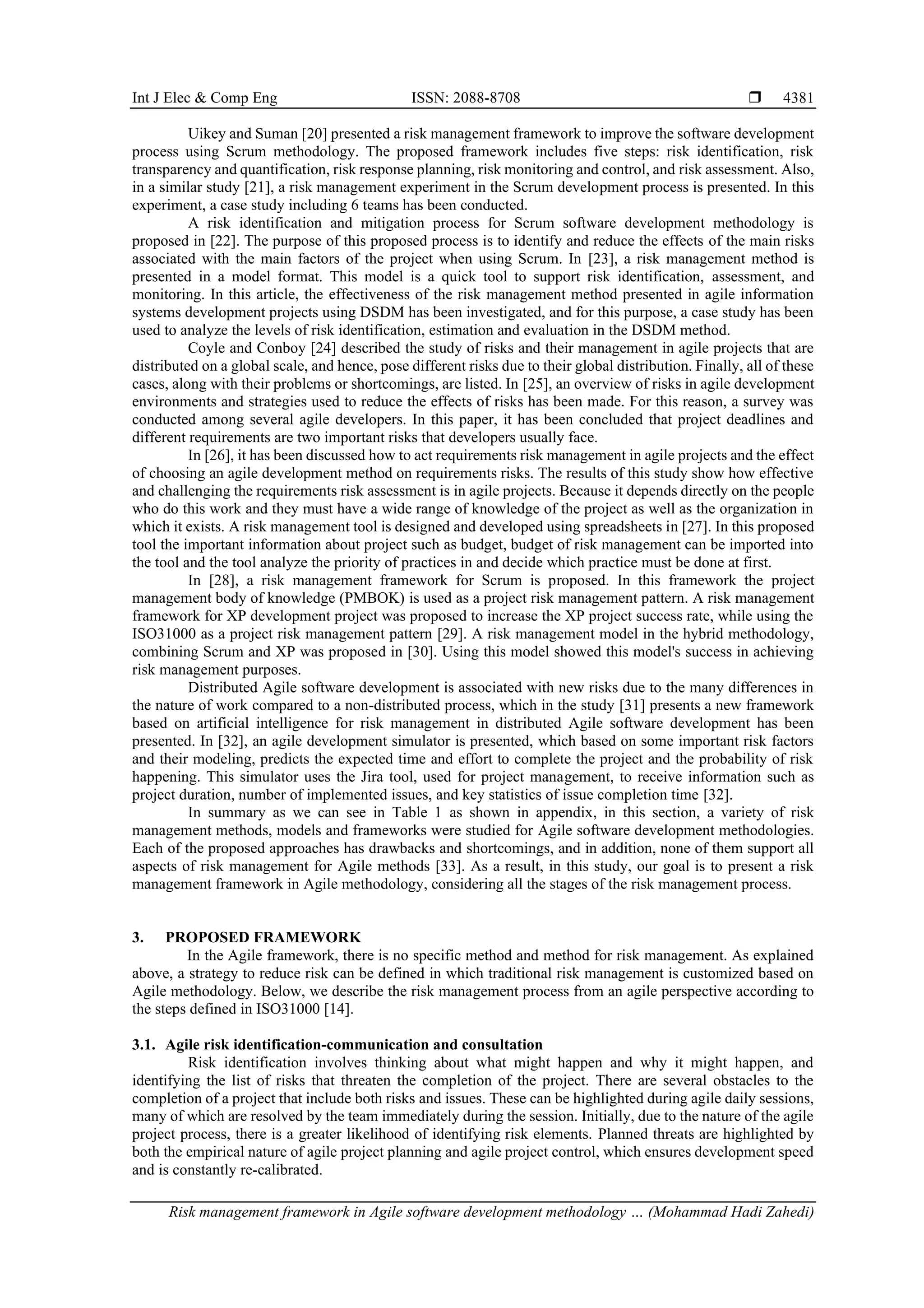 Risk management framework in Agile software development methodology | PDF