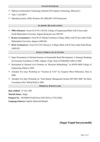 Sagar Suryawanshi Resume | DOC