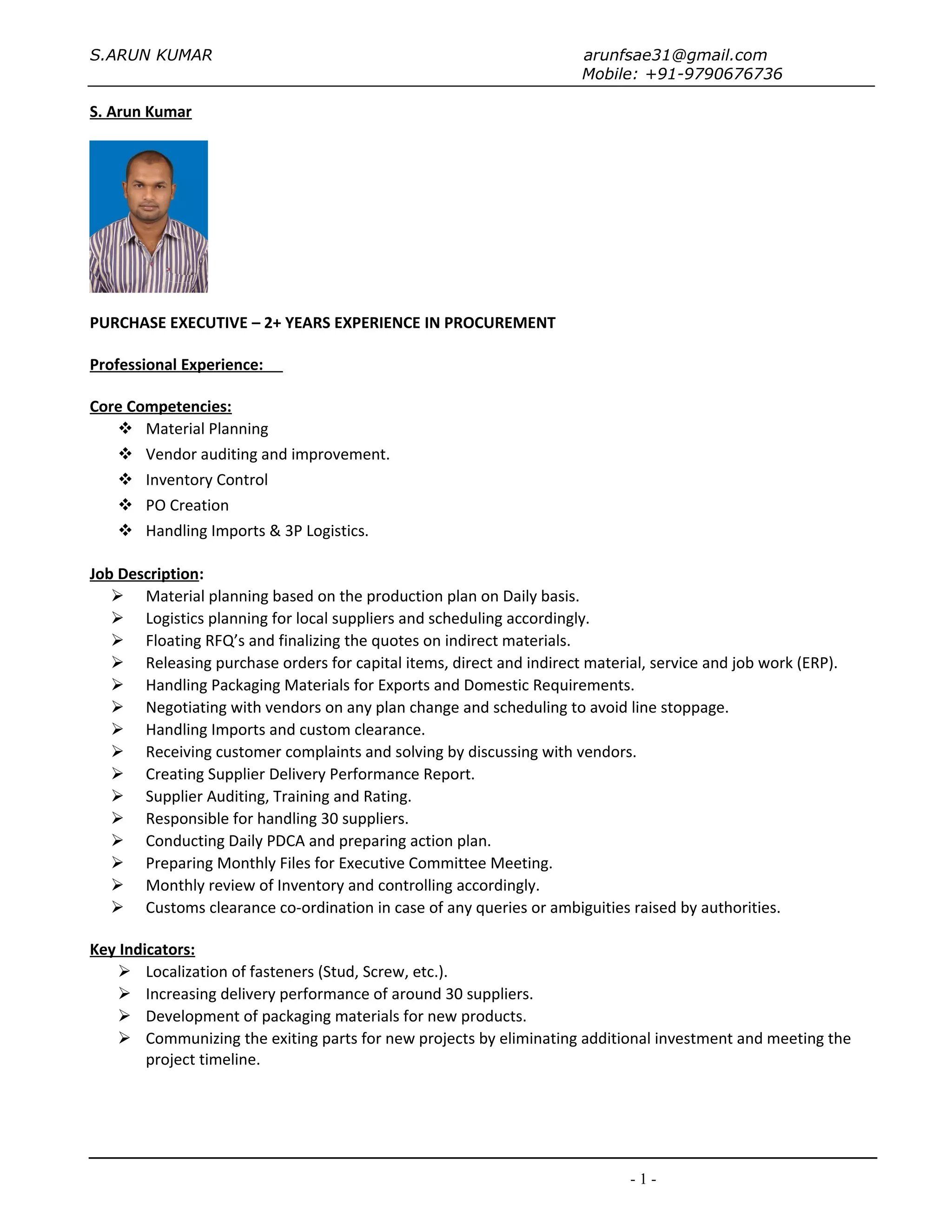 Resume-Arunkumar-Procurement | PDF