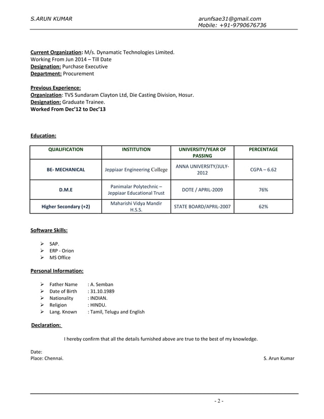 Resume-Arunkumar-Procurement | PDF