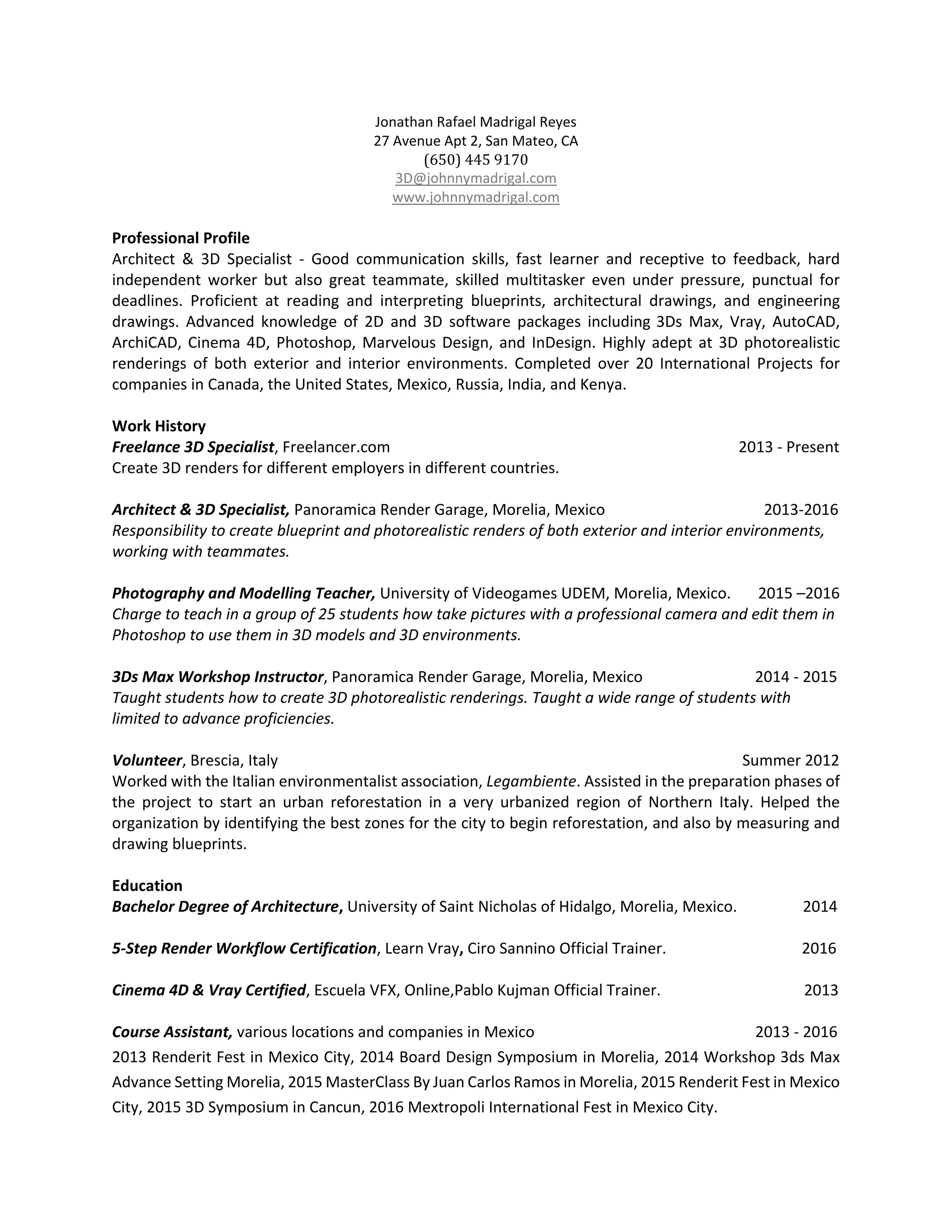Resume & Portfolio_Jonathan Rafael Madrigal Reyes | PDF