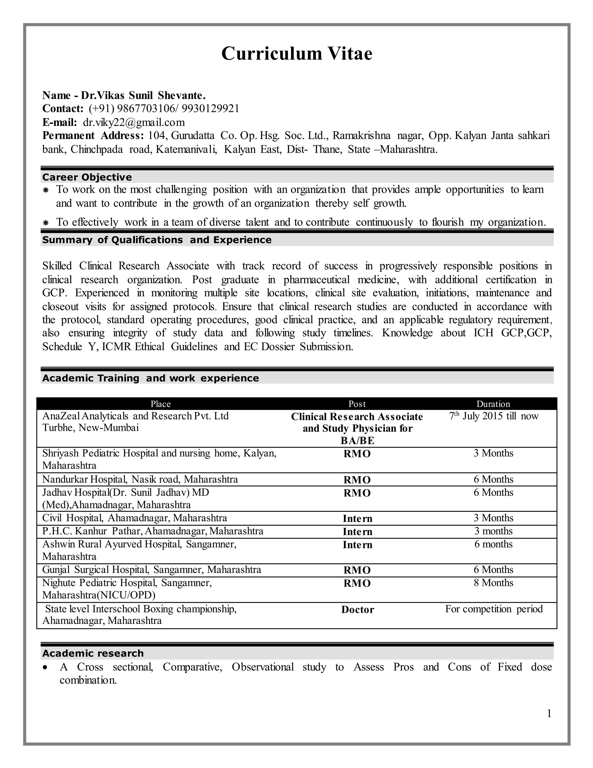 Dr.Vikas CV new | DOCX | Healthcare Industry | Industries