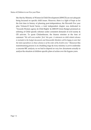 Children in India's Five year plans | PDF