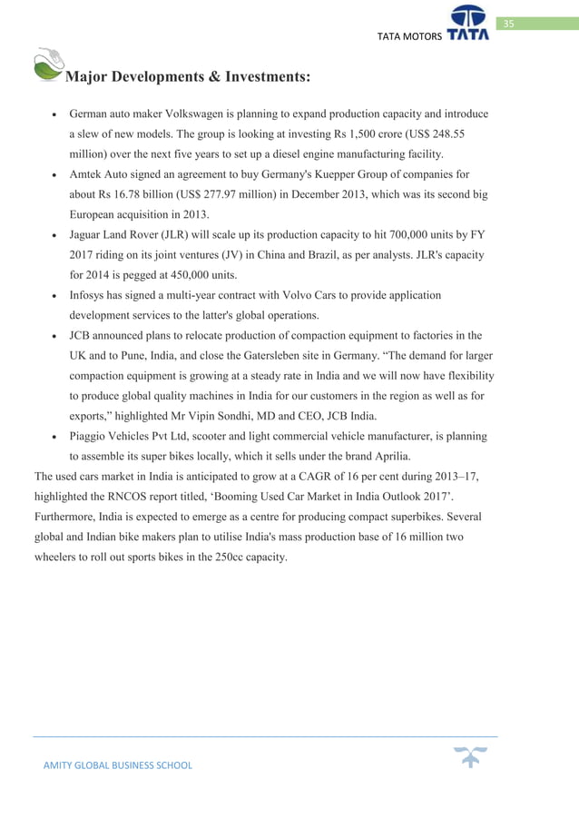 PROJECT REPORT 2(2014)TATA PROJECT | PDF | Automotive Industry | Industries