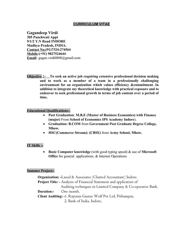 Gagan Resume | DOC | Business Administration | Business