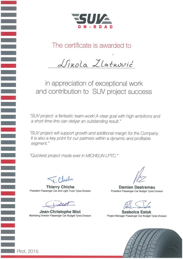 Certificate_ SUV tires - Michelin | PDF