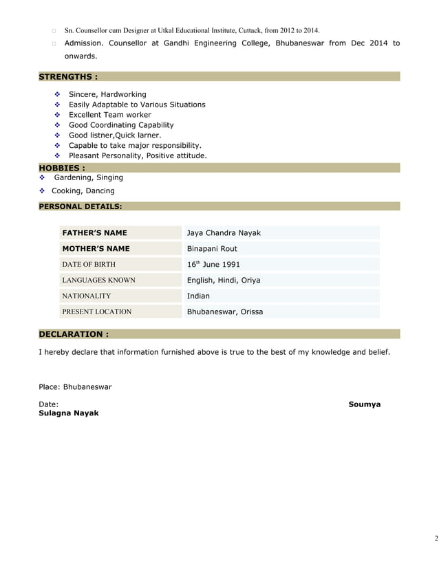 sulagna's resume | DOC | Careers