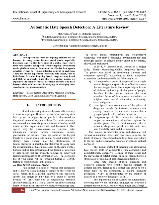 Automatic Hate Speech Detection: A Literature Review | PDF | Internet | Computing