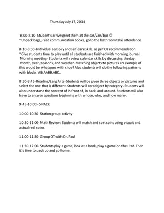 Lesson Plans- July 14th-July18th | DOCX