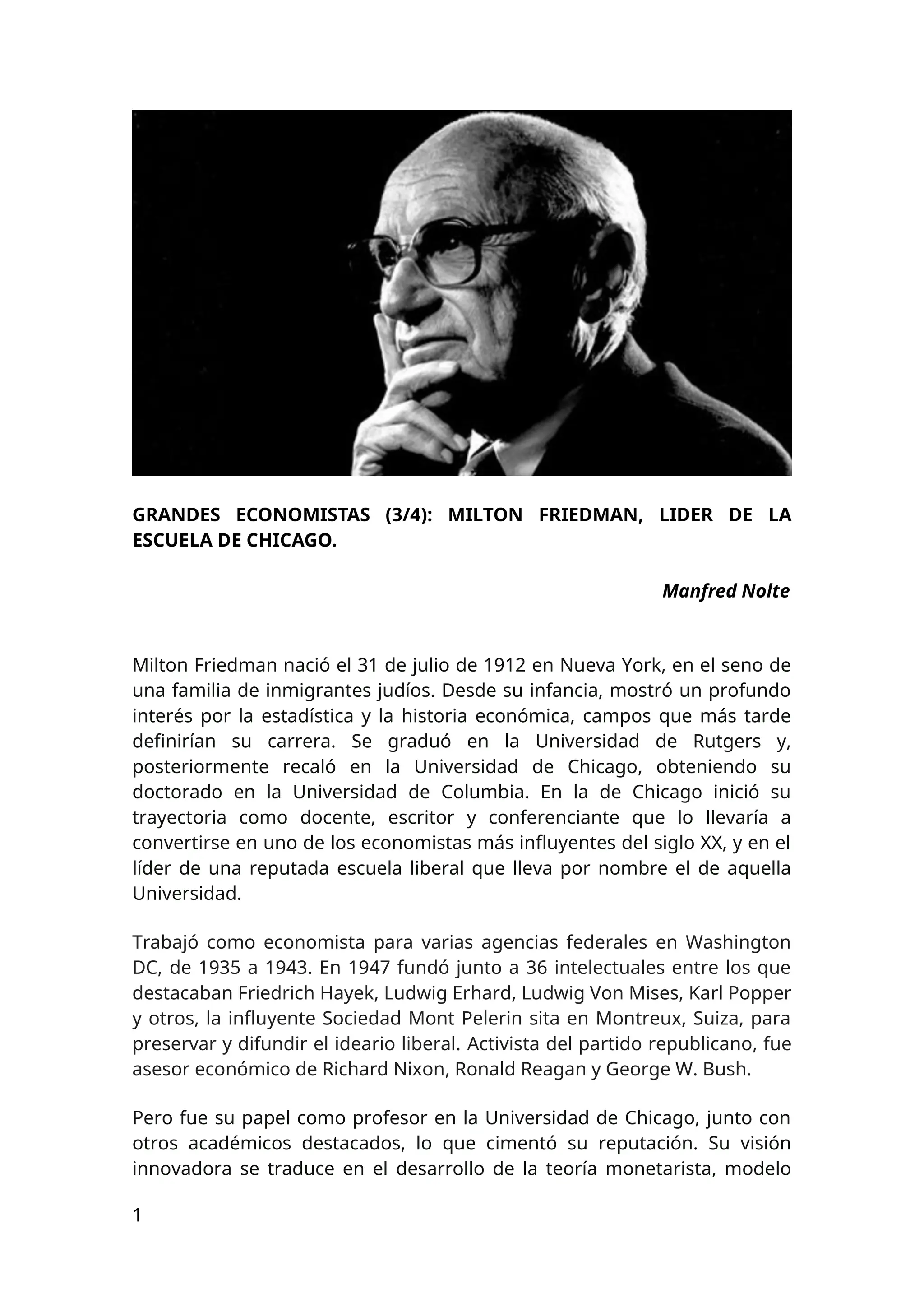 MILTON FRIEDMAN, EL LIDER DE LA ESCUELA DE CHICAGO. | DOCX