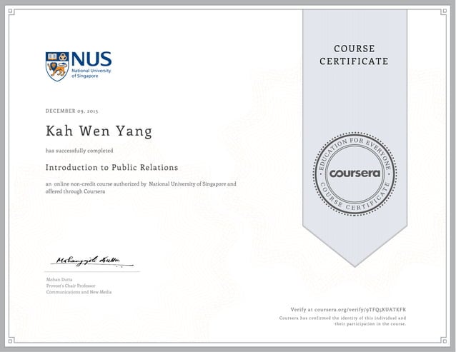 Certificate NUS - Introduction to PR | PPT