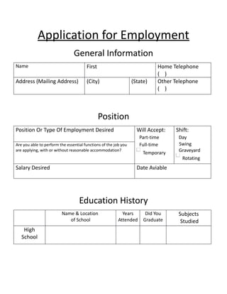 Application for Employment xD | PDF | Resume Writing and Advice | Job ...