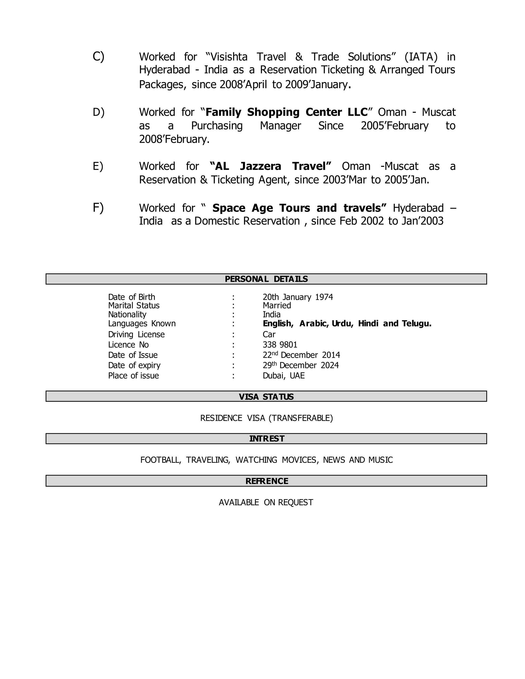 Sikander Mohammed Resume... Travel, Sales Executive | PDF
