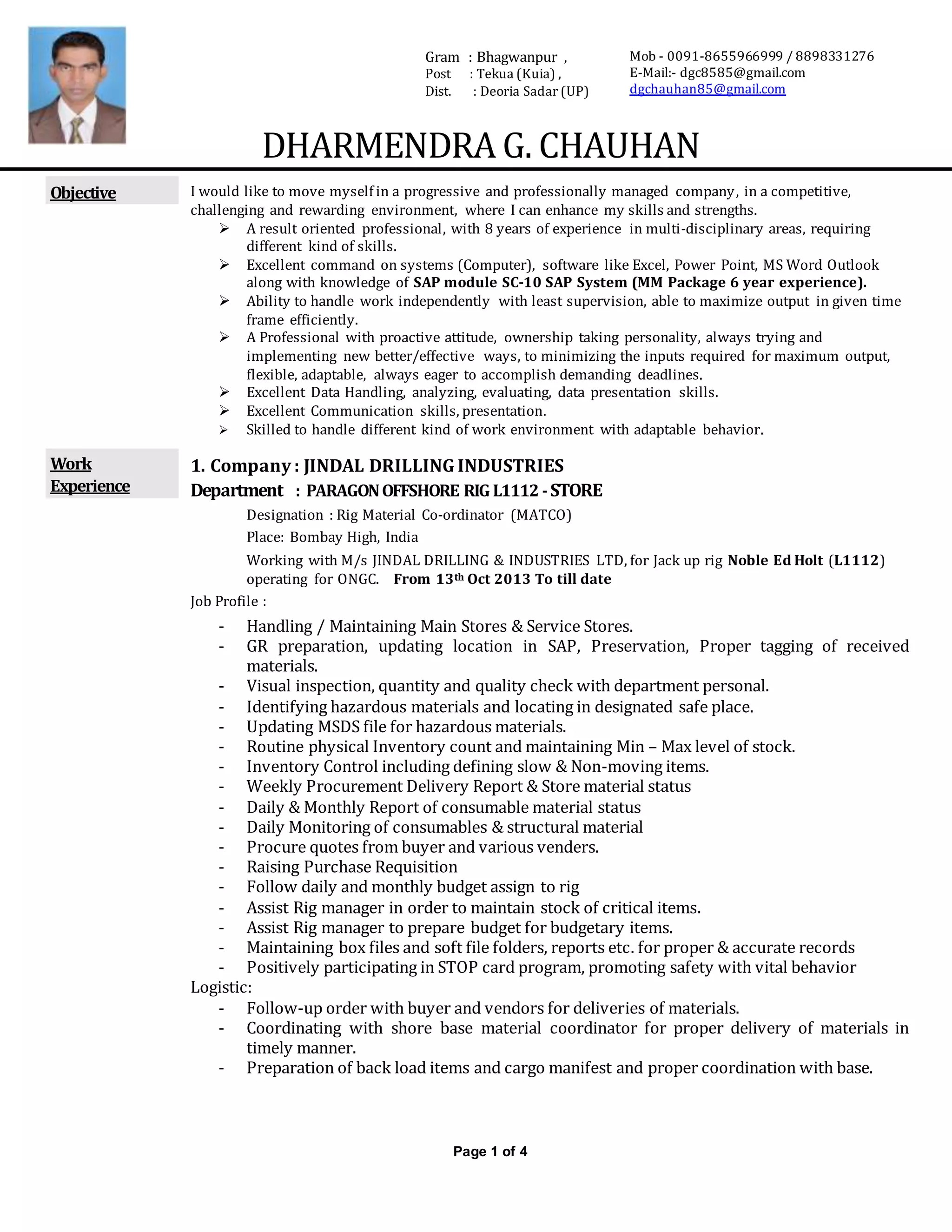 RIG STORE KEEPER RESUME | DOCX
