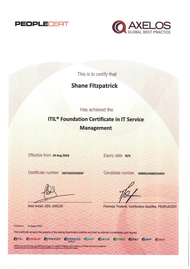 ITIL Certificate | PDF