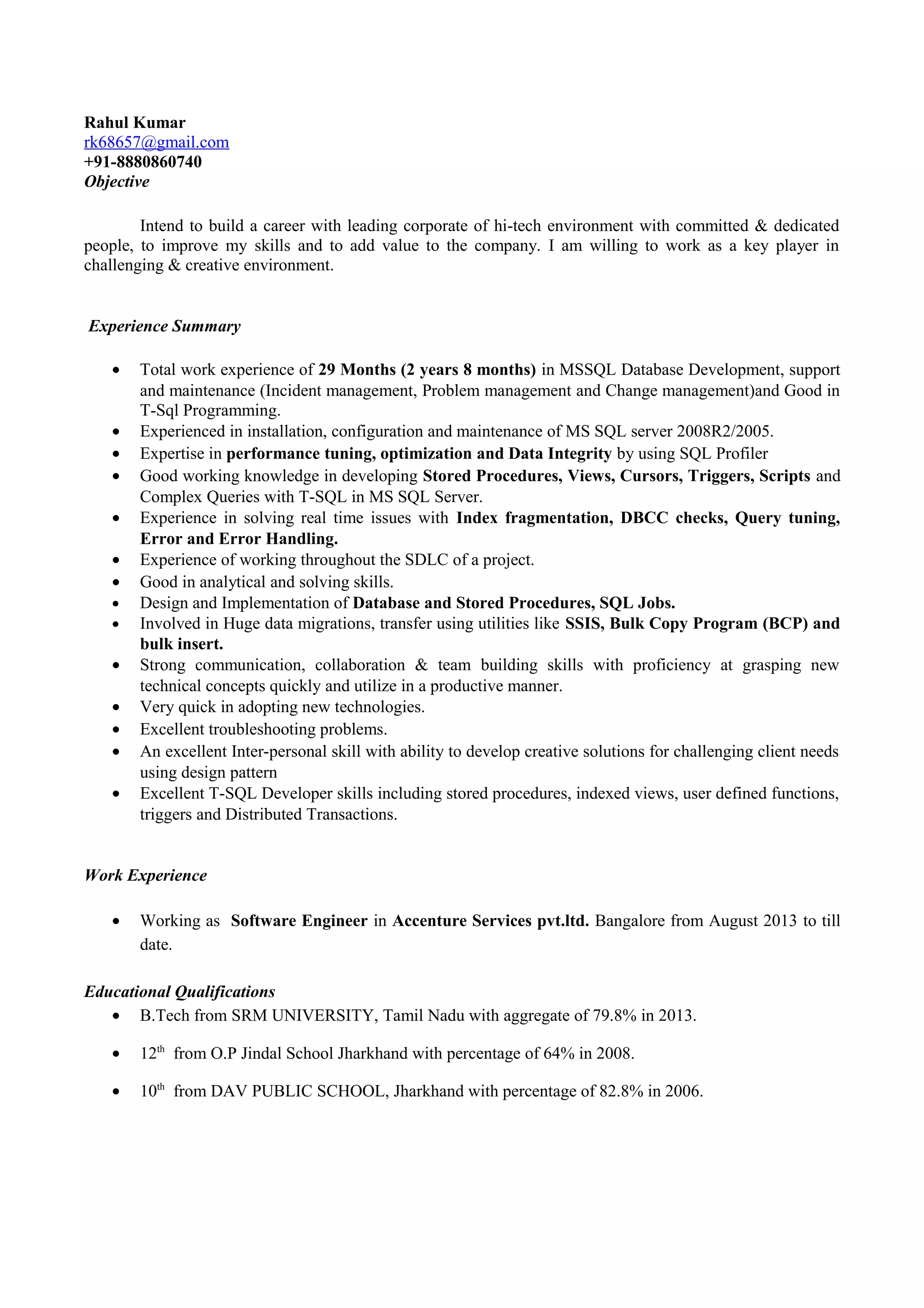 Resume | DOC | Databases | Computer Software and Applications