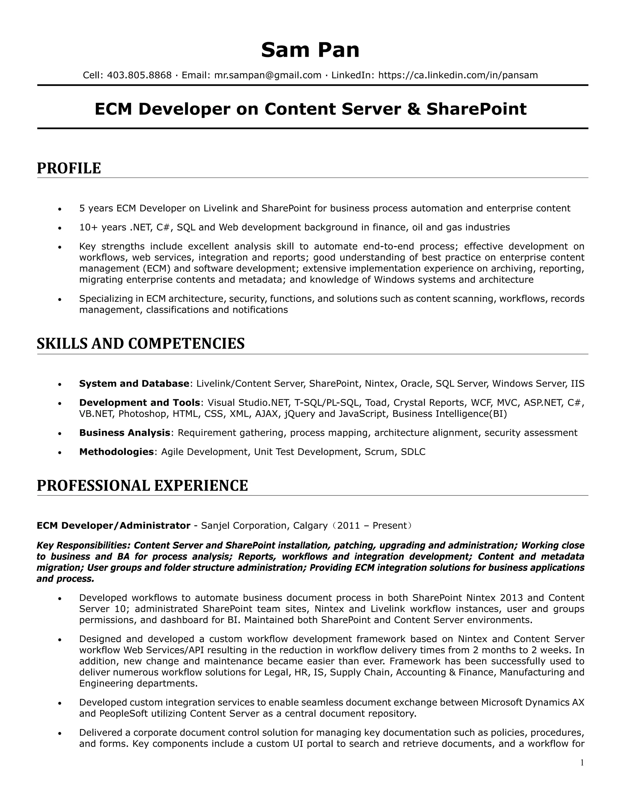 Sam Pan Resume - ECM | PDF