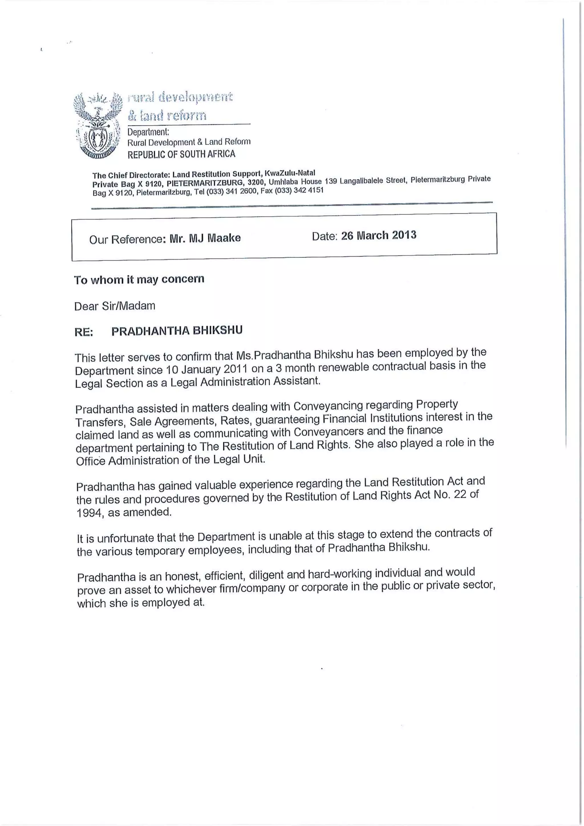 Letter of Reference - Rural Development | PDF