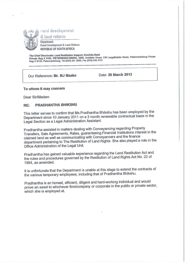 Letter of Reference - Rural Development | PDF