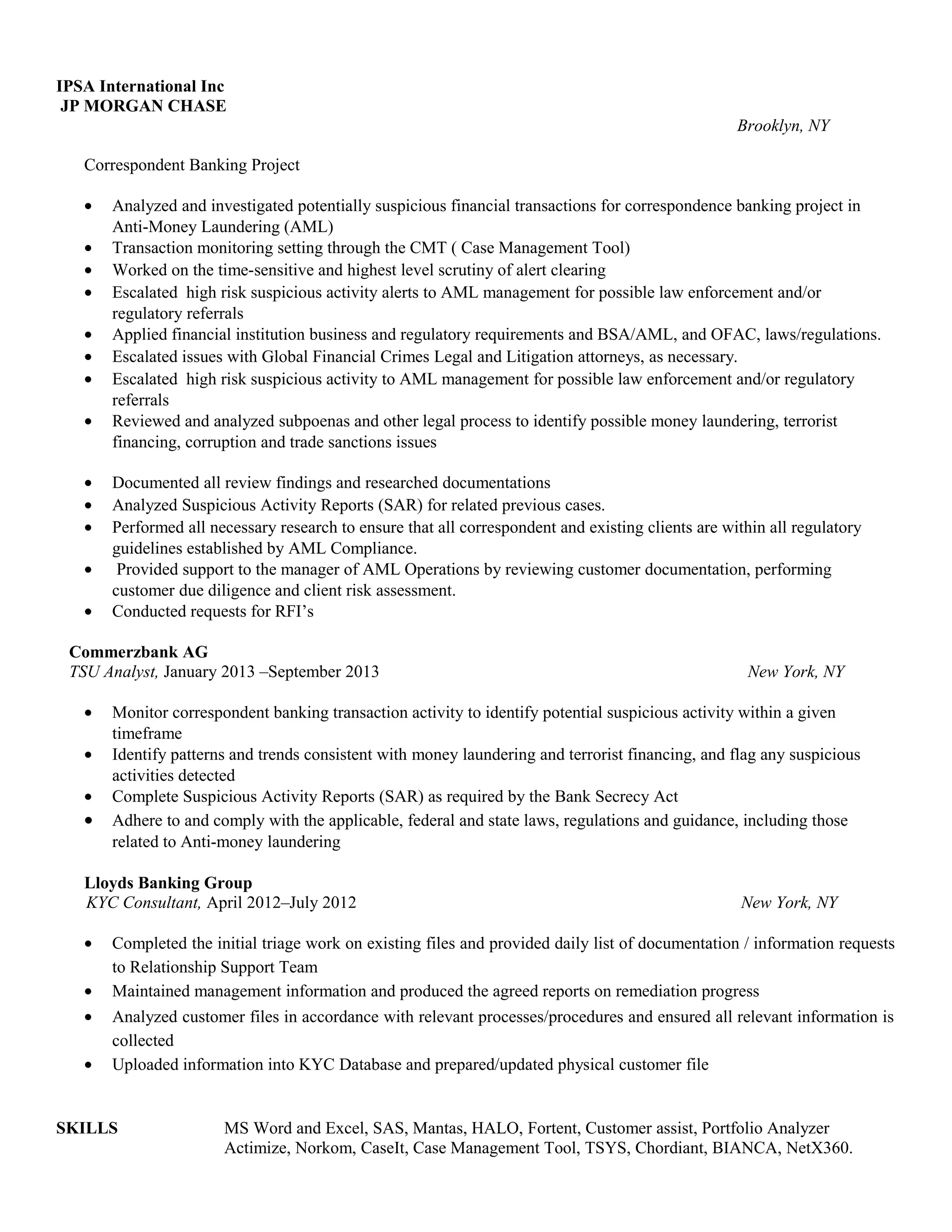 Igor's resume(compliance updated 6.1.15) | DOC | Business Banking & Finance | Business