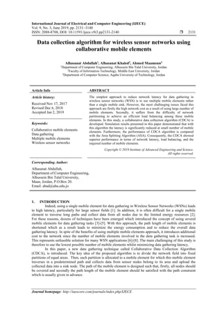 Data collection algorithm for wireless sensor networks using collaborative mobile elements | PDF