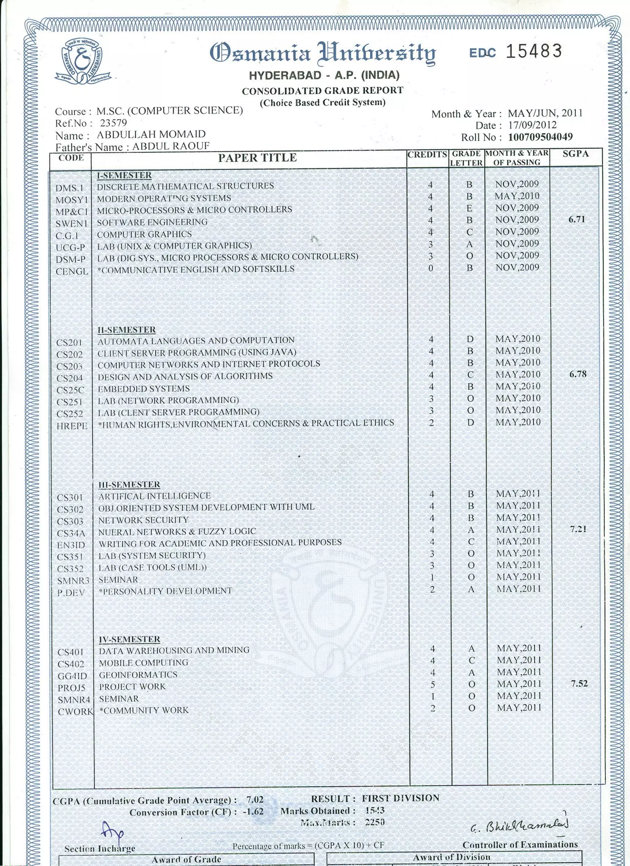 MSc(Computer Science)LongMemo | PDF