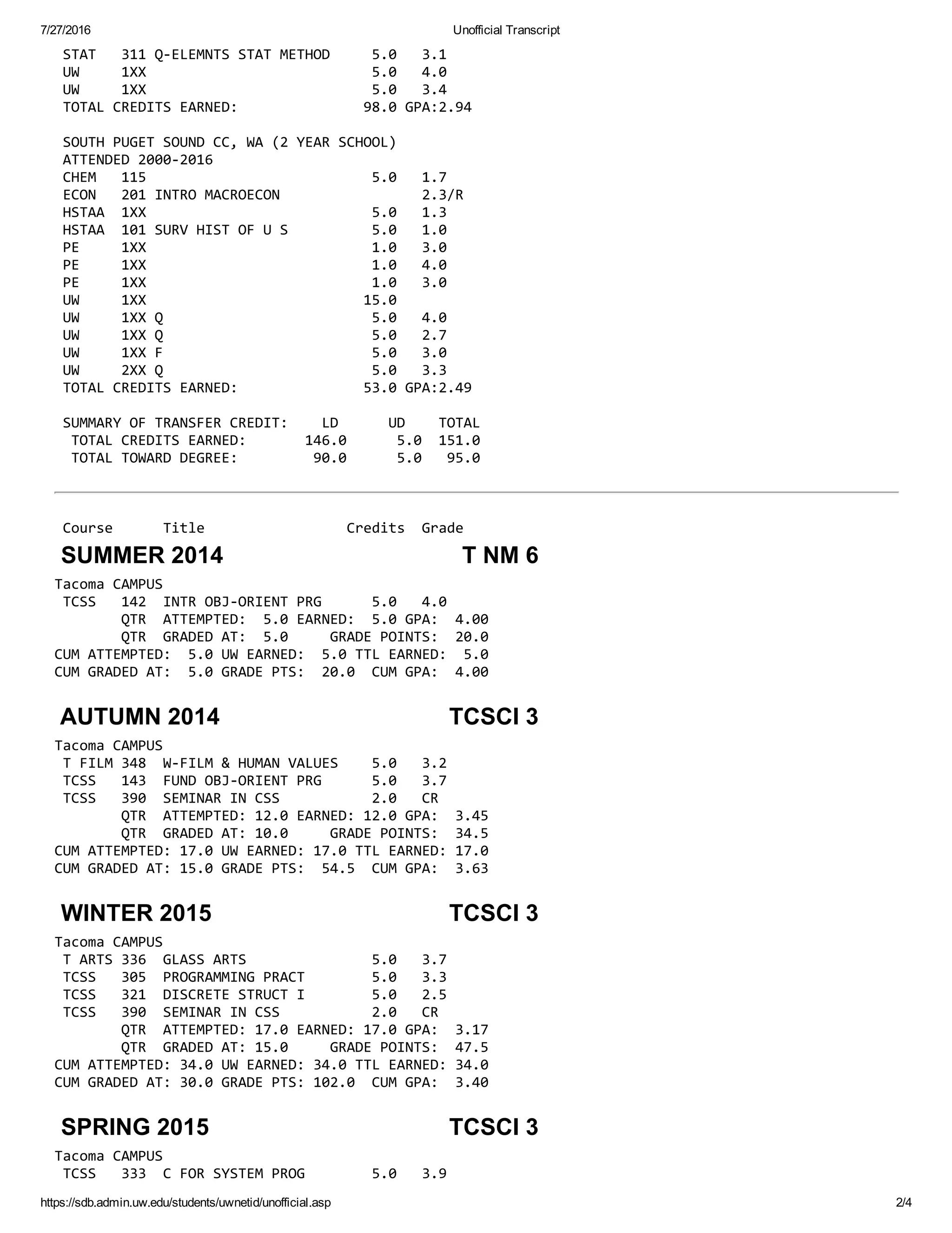 UW - transcript | PDF