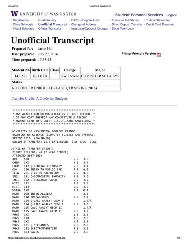 UW - transcript | PDF