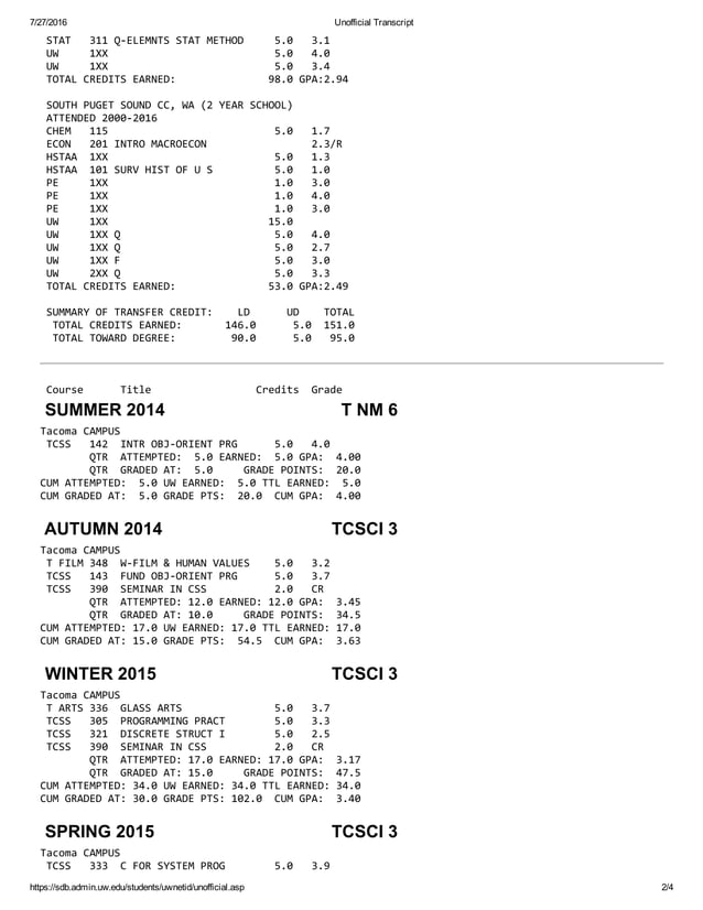 UW - transcript | PDF