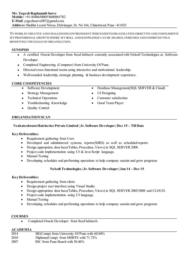 yogesh_surve_resume | DOCX | Computing | Technology & Computing