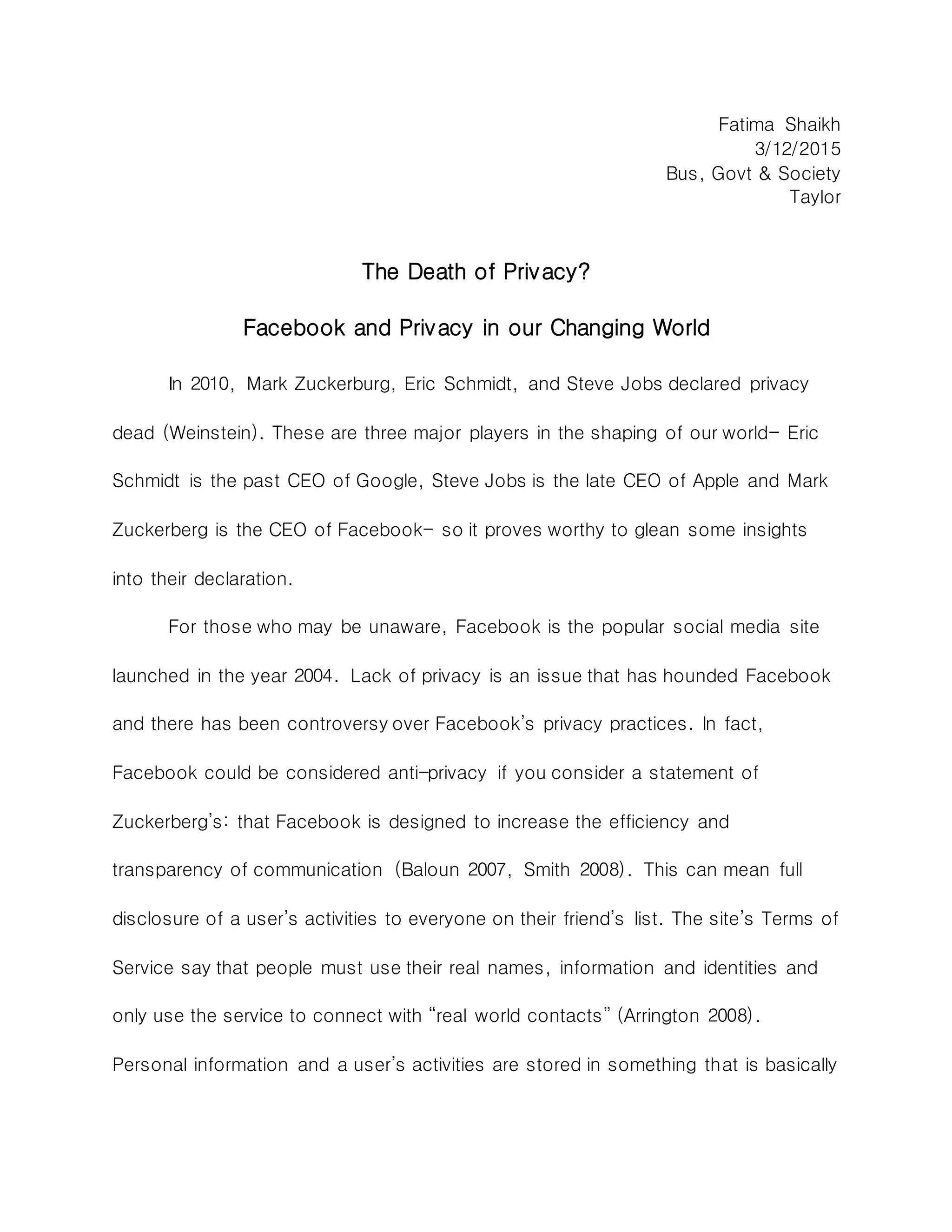 Privacy Paper | DOCX | Social Networking | Internet