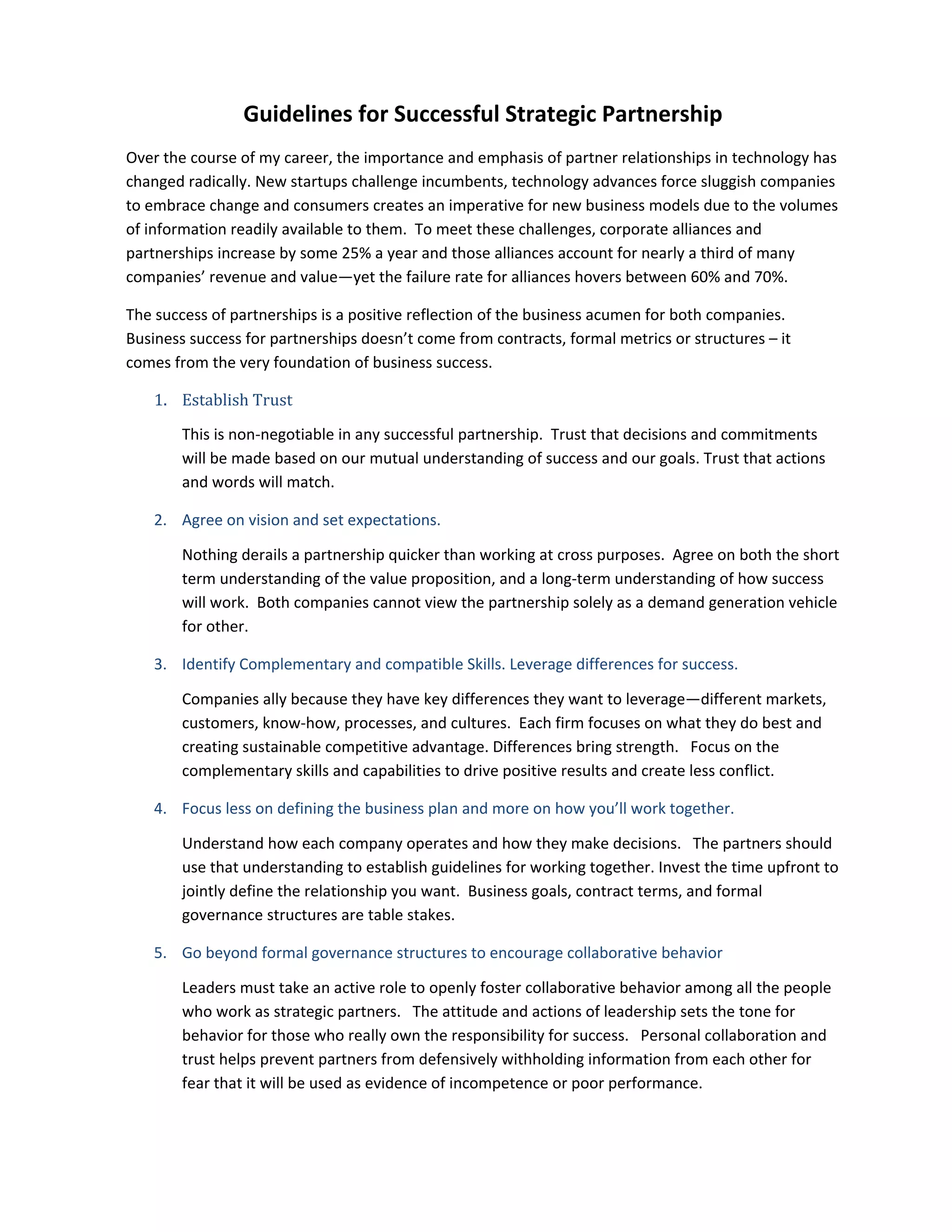 Guidelines for Successful Strategic Partnership | PDF