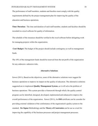 IMPLEMENT QUALITY MANAGEMENT SYSTEM RESEARCH PAPER | PDF