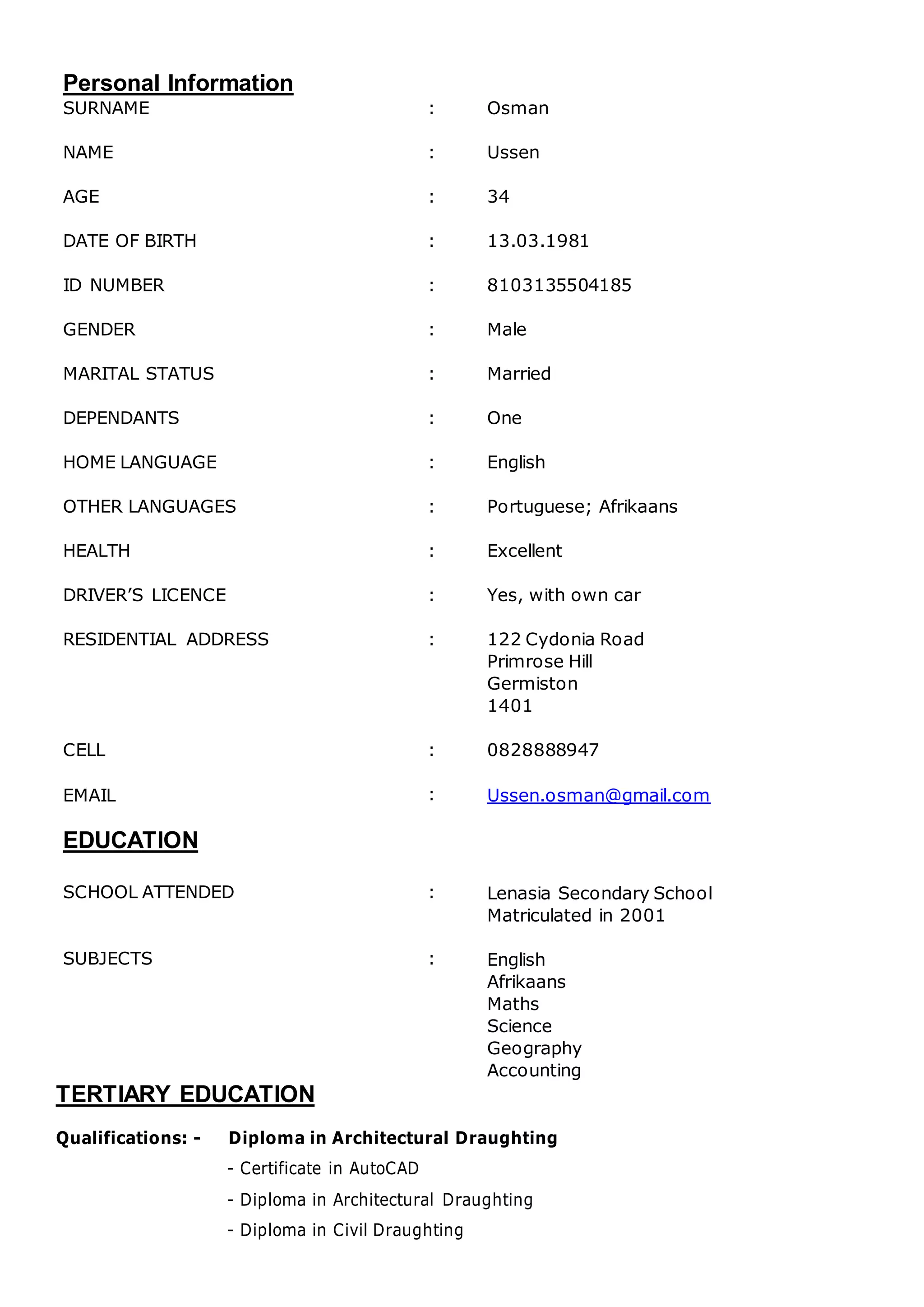 USSEN OSMAN Cv | DOCX