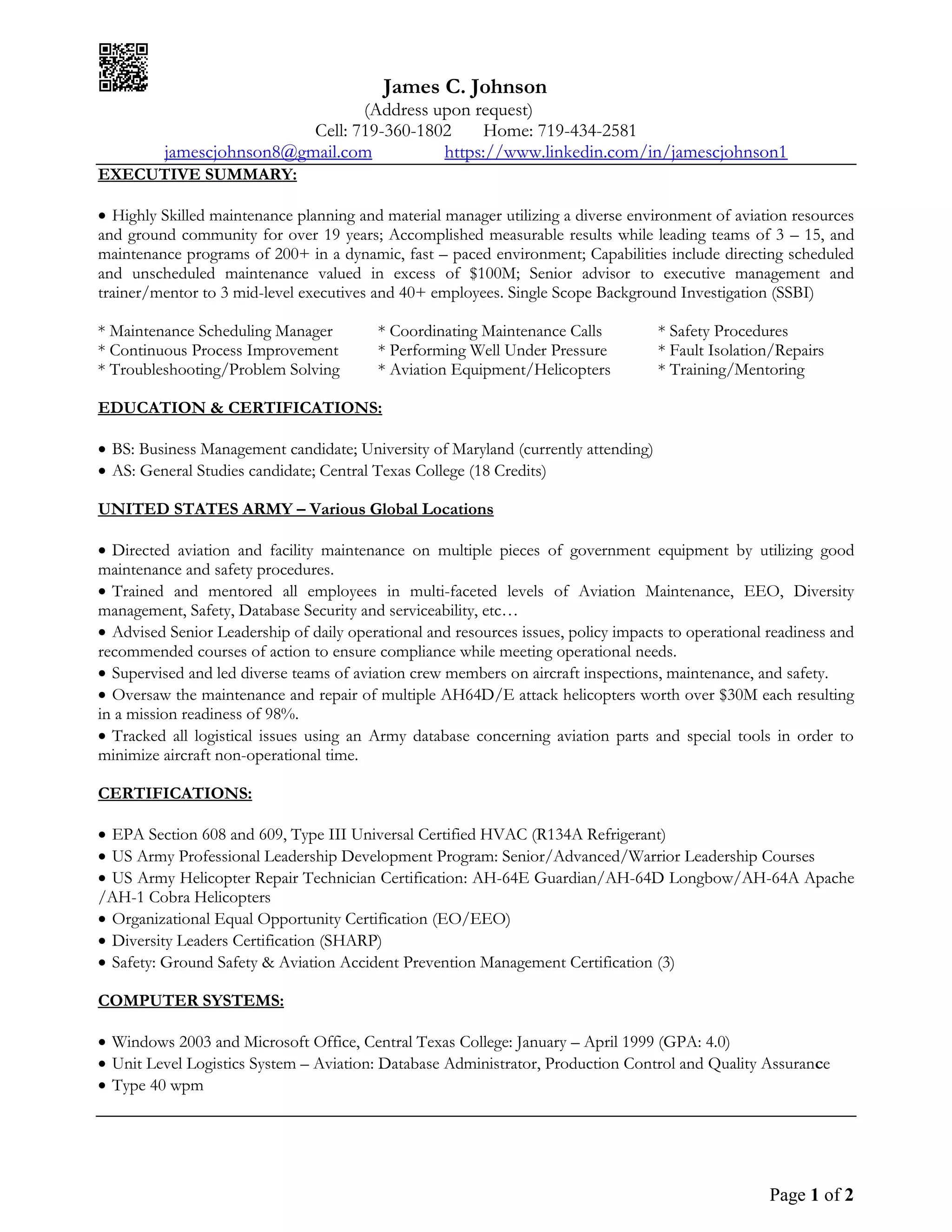 James C. Johnson - Executive Summary Resume | PDF