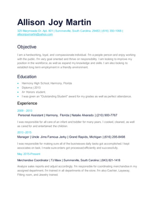 allisons resume | PDF