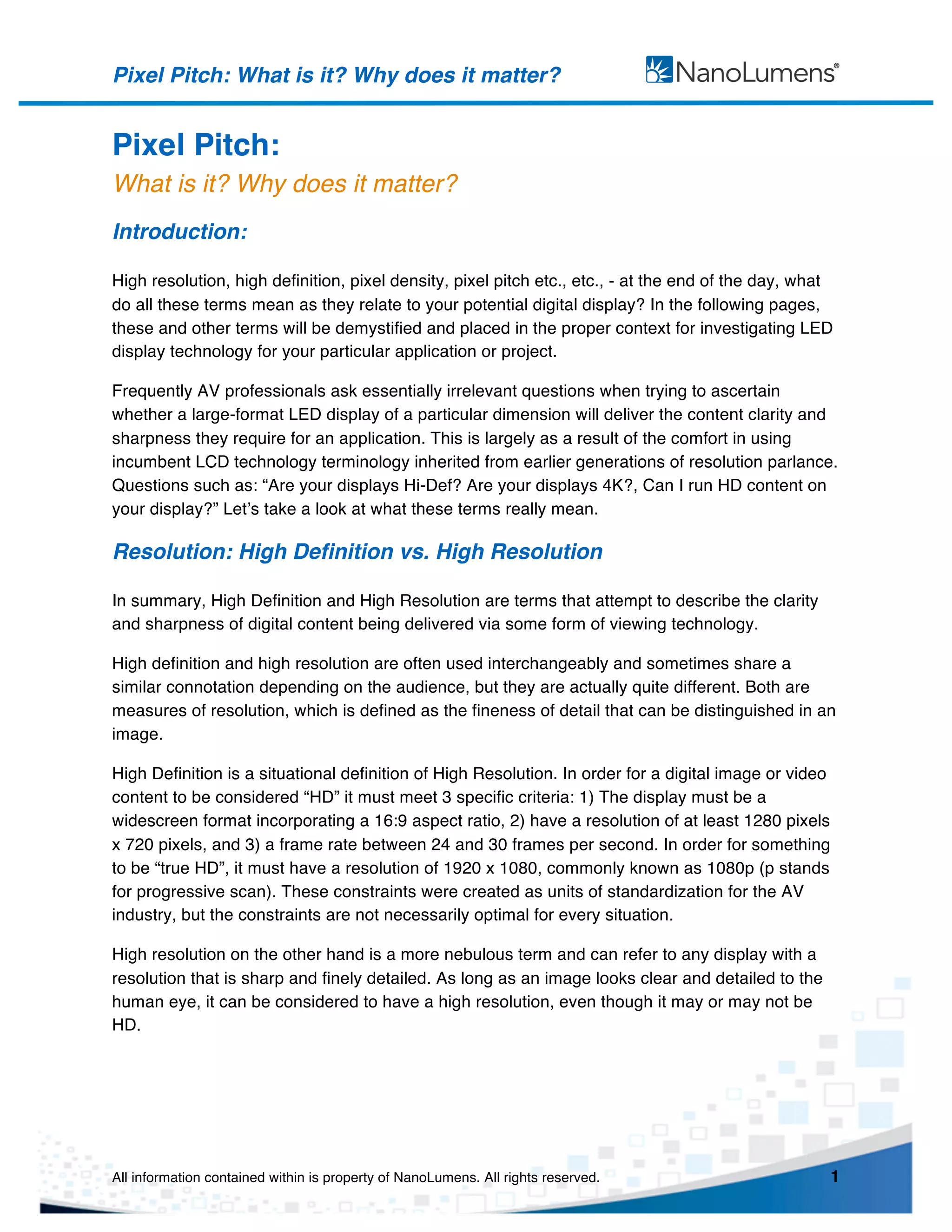 White Paper - Pixel Pitch 5192014 | PDF