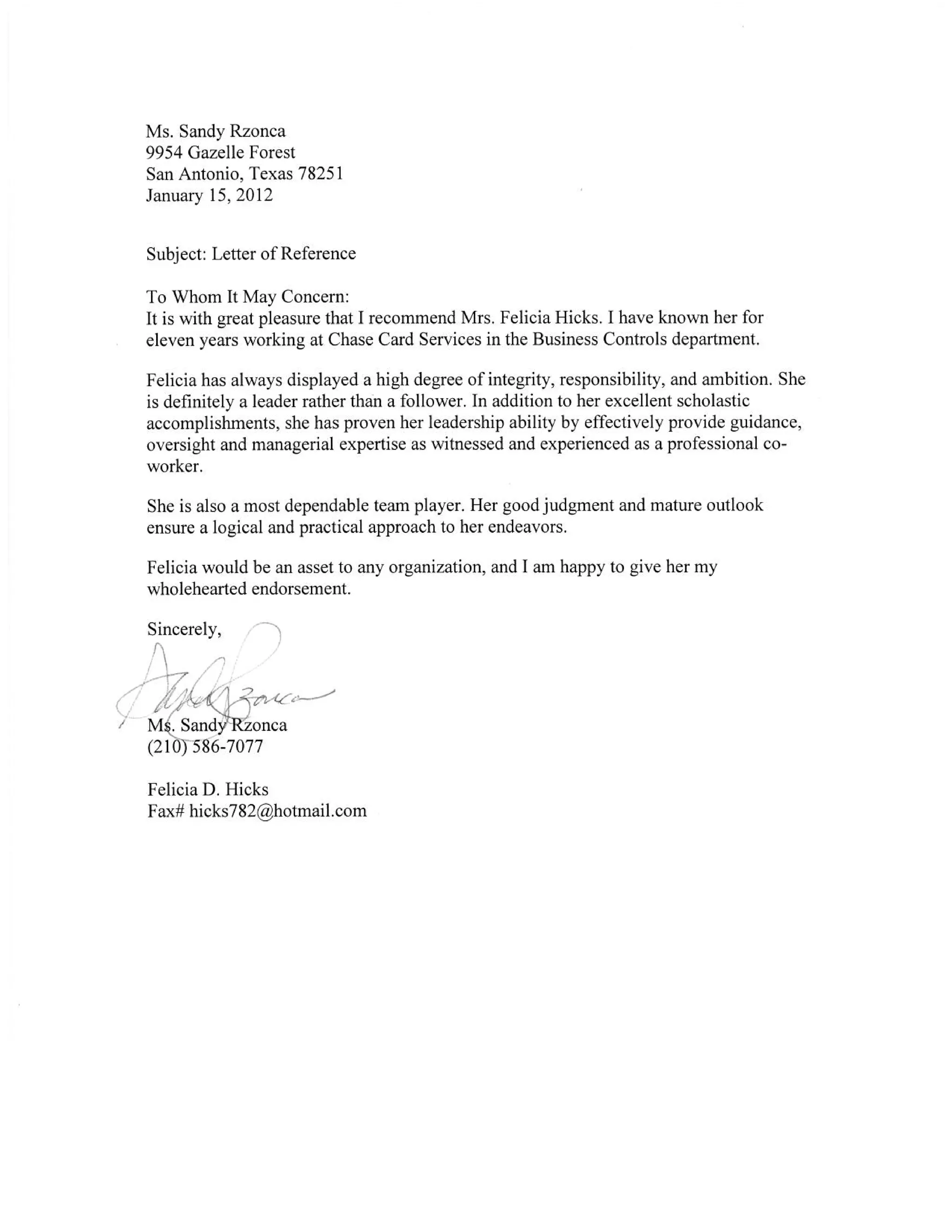 Felicia Reference Letter | PDF