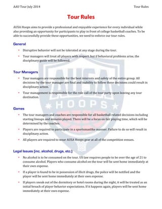 AAU Tour Information Package | PDF