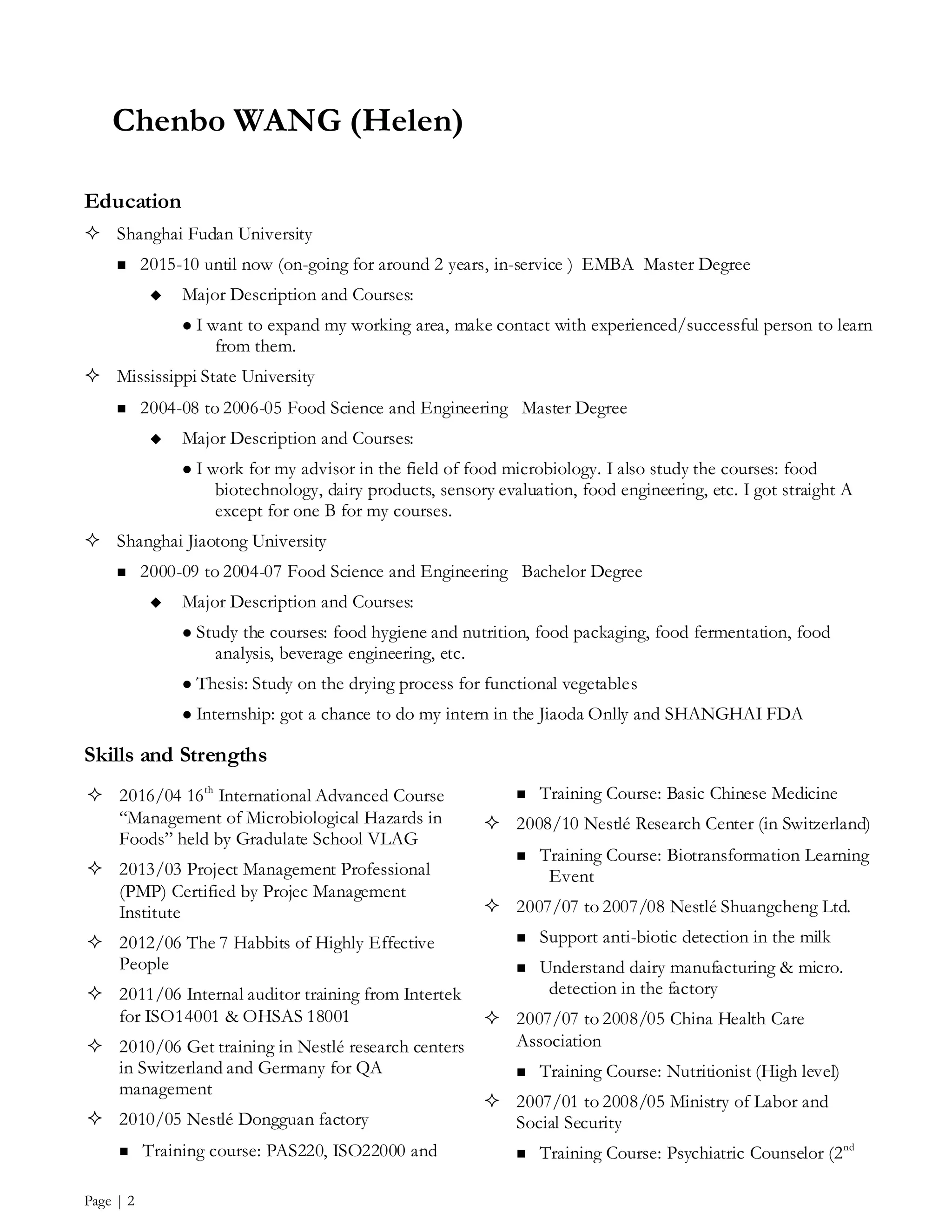 Resume - Chenbo WANG (Helen) -updated | PDF