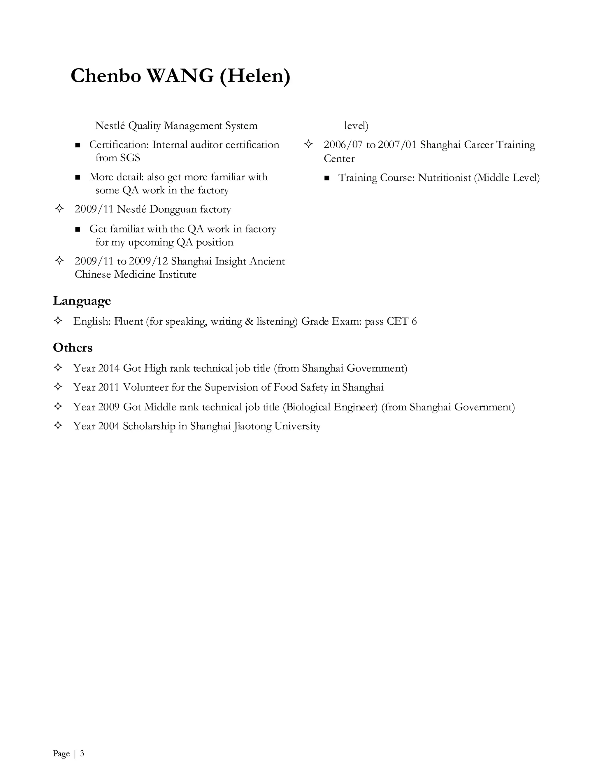 Resume - Chenbo WANG (Helen) -updated | PDF