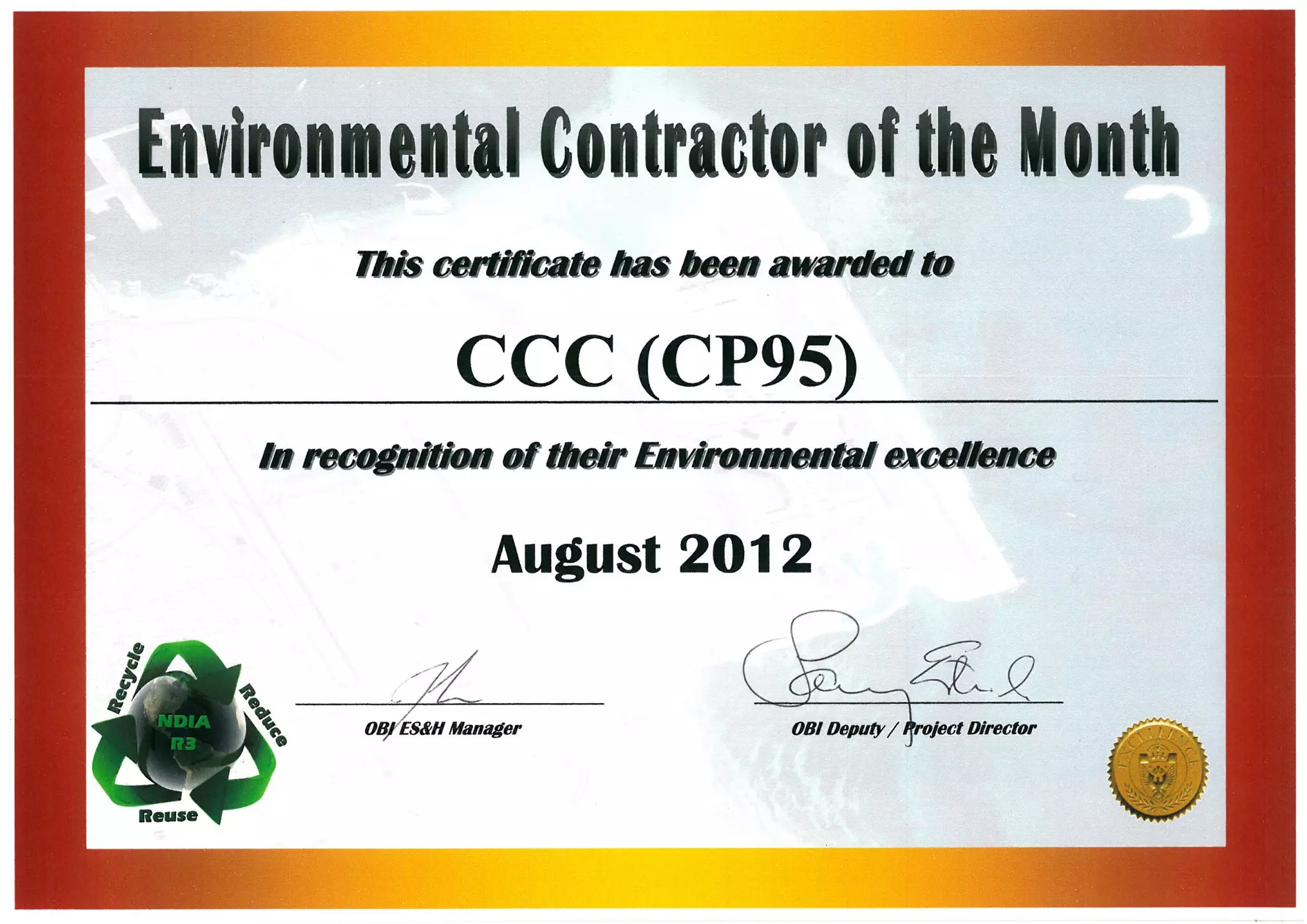 Environmental Contractor of the Month (August 2012) | PDF