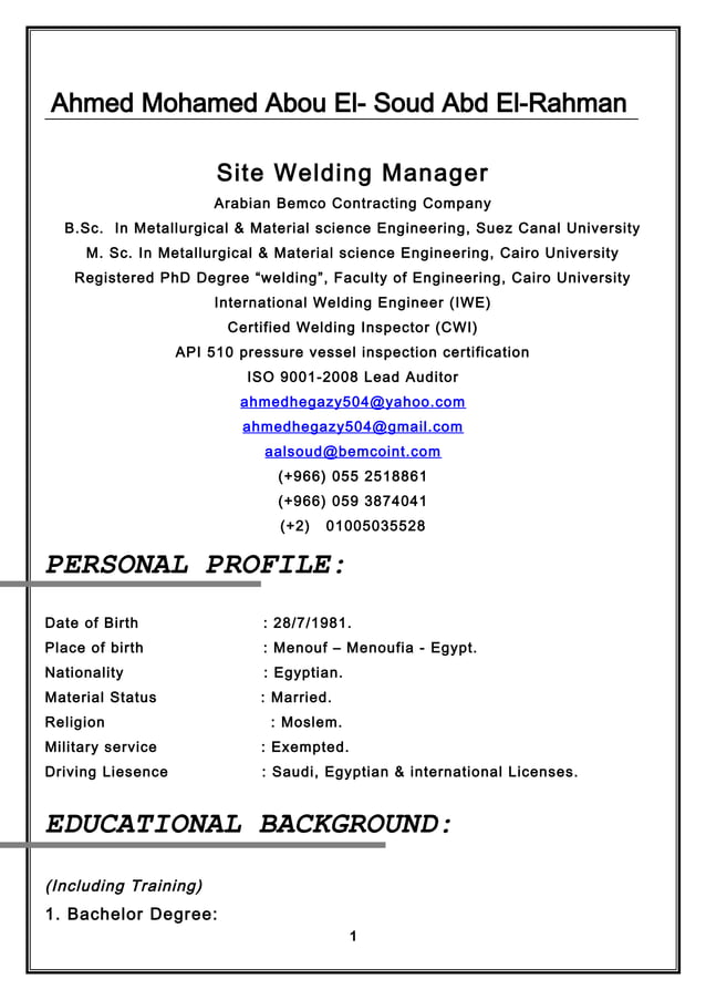 Eng.Ahmed M.Abou Al Soud Last Updated C.V. | PDF