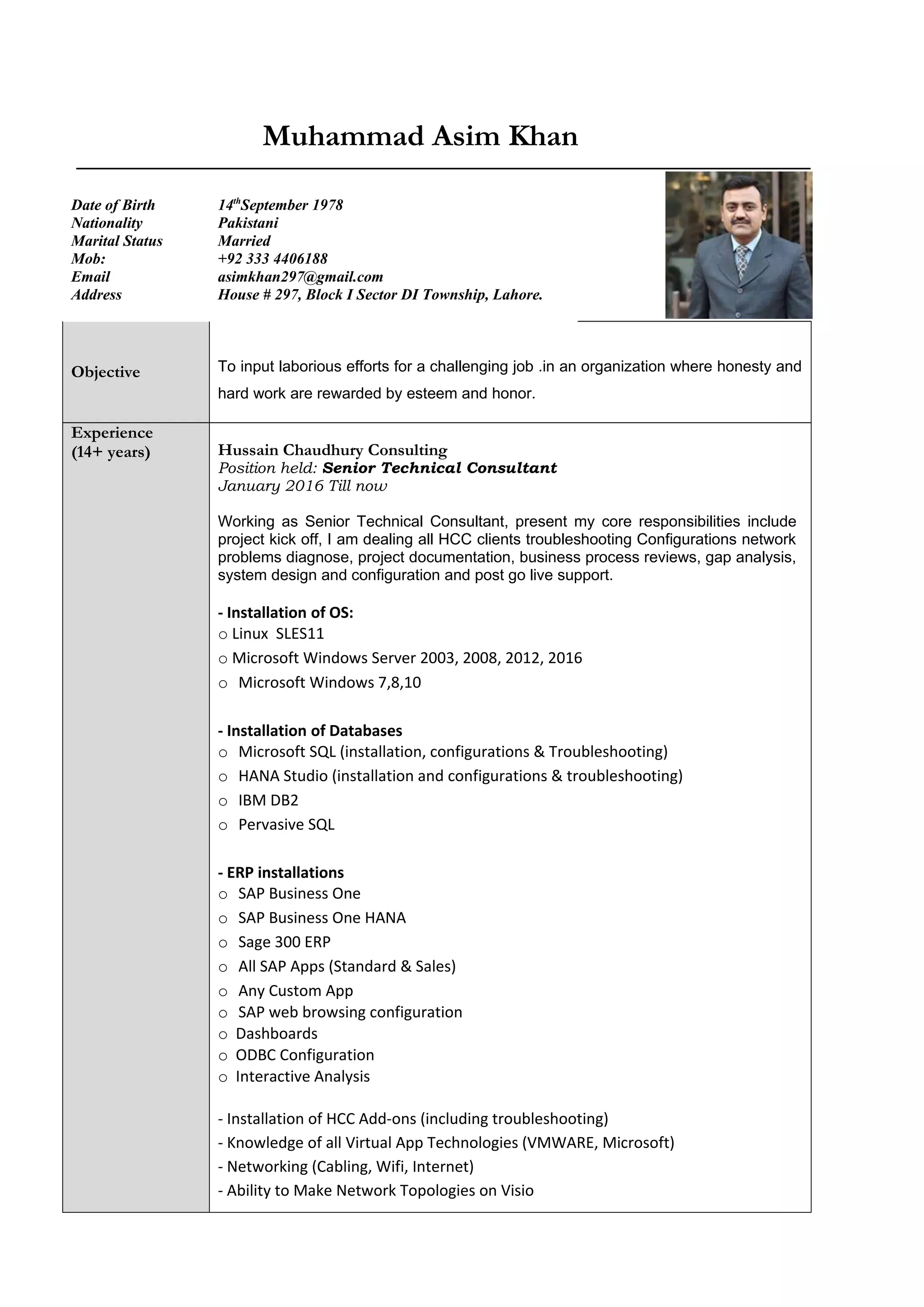 Updated Resume M.Asim Khan 2017 | DOC | Operating Systems | Computer Software and Applications