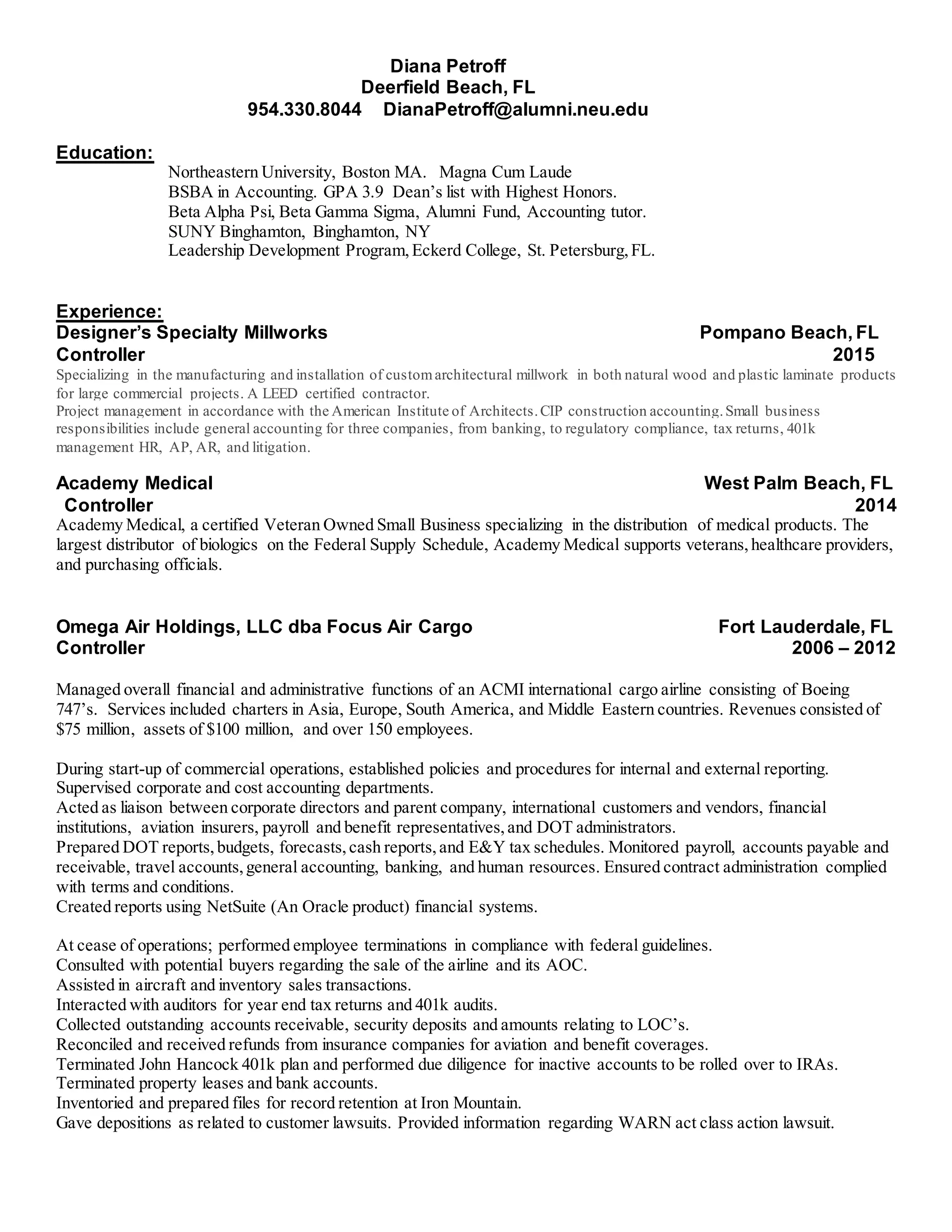 Diana Petroff resume 2015 DSM | DOCX