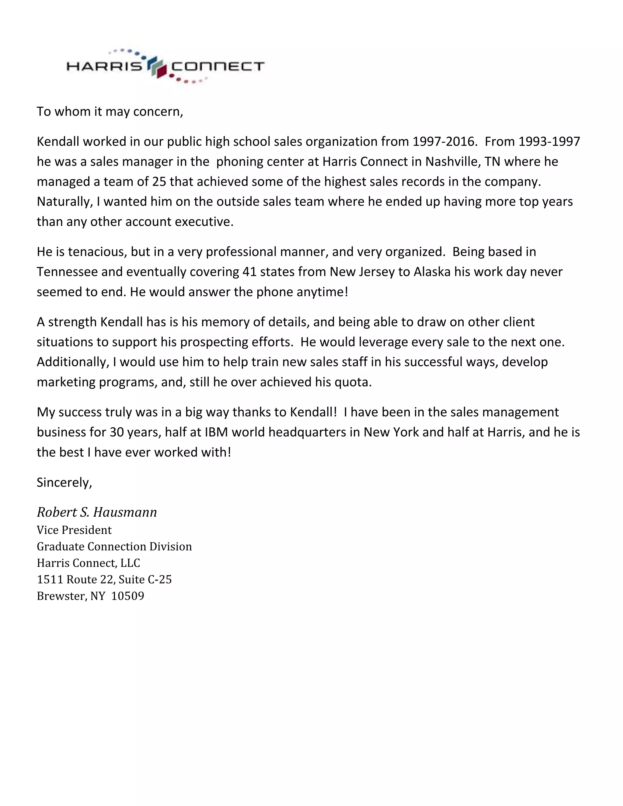 Bob Hausmann Letter of Recommendation | PDF