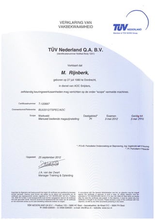 Verklaring vakbekwaamheid M. Rijnberk TUV magazijnstellingen | PDF