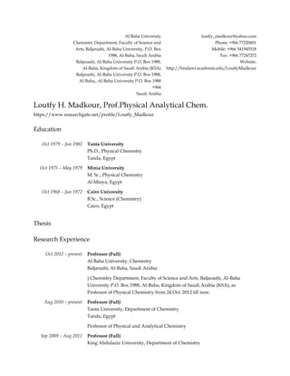 Al Baha University Chemistry Professor Profile | PDF