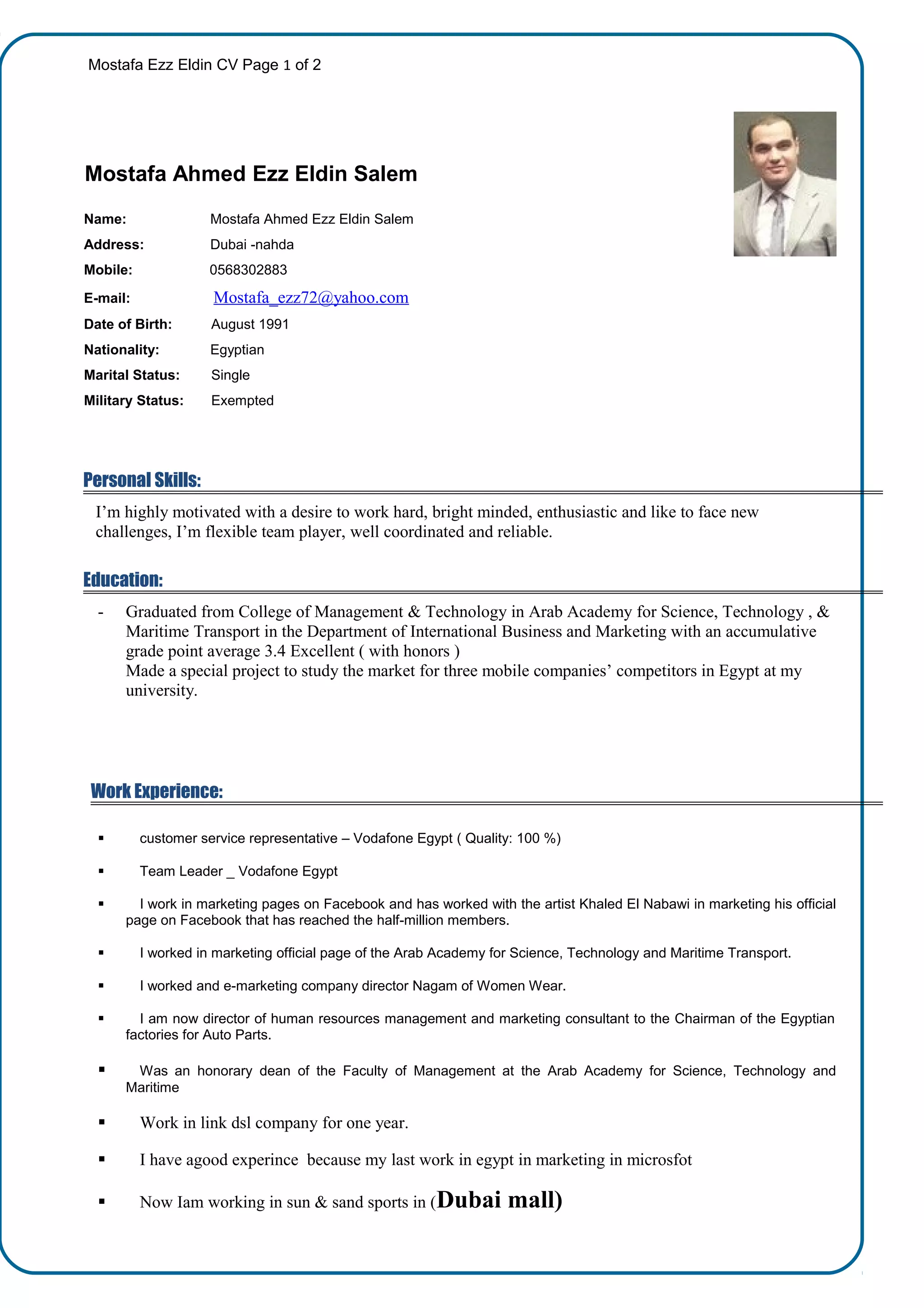Mostafa Ezzeldin Resume 2014 New | DOC | Business Administration | Business