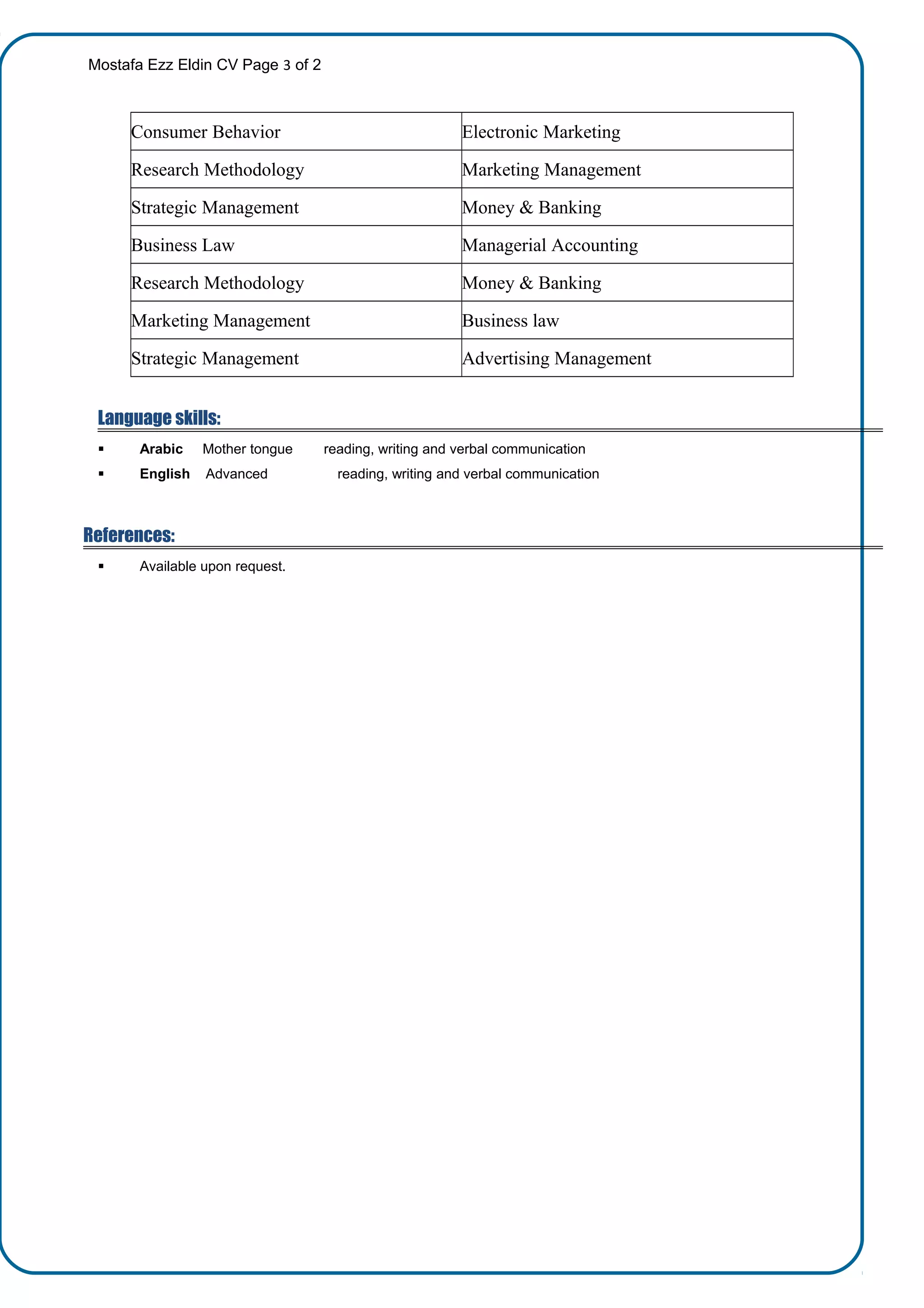 Mostafa Ezzeldin Resume 2014 New | DOC | Business Administration | Business